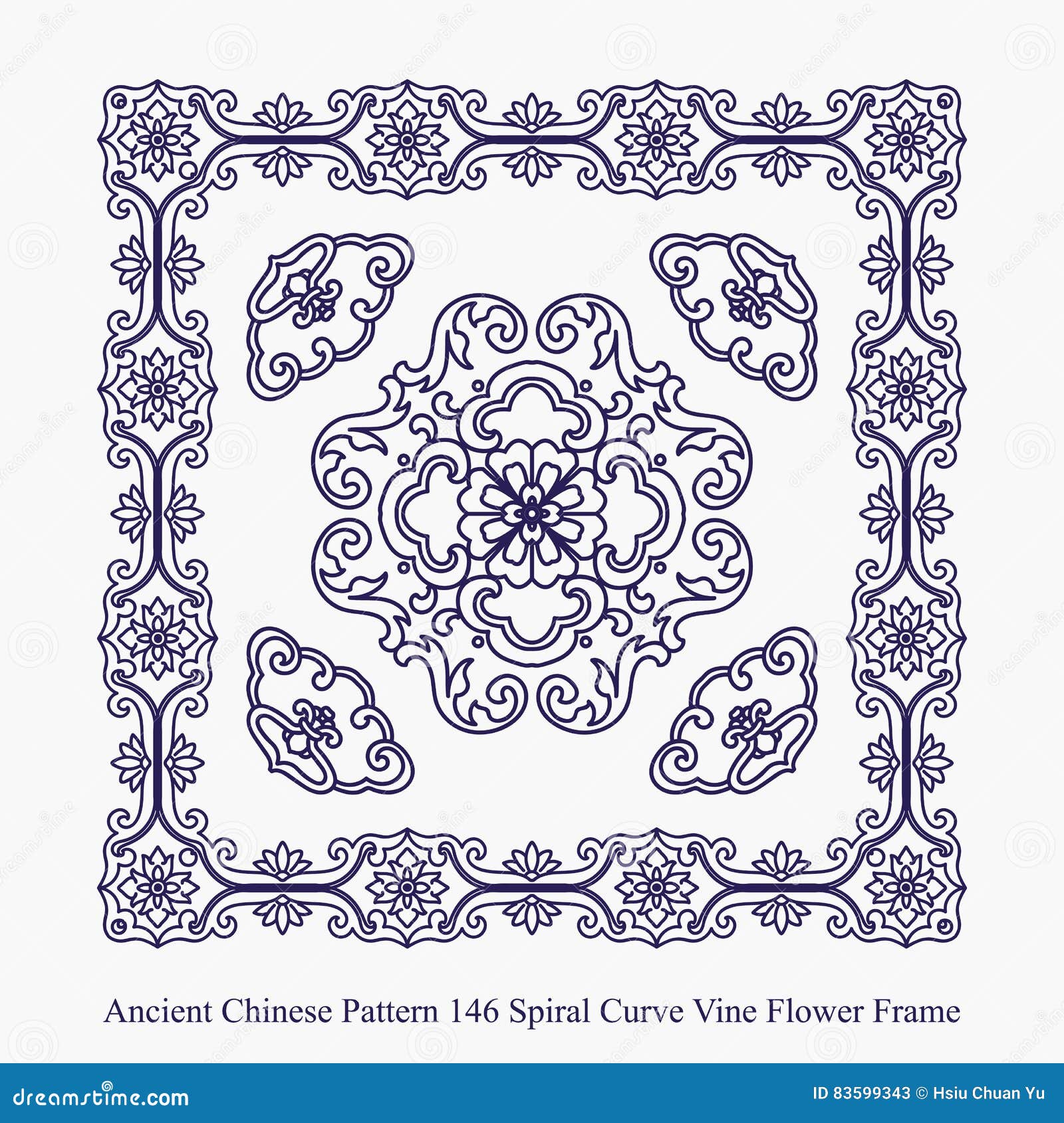 Ancient Chinese Pattern of Spiral Curve Vine Flower Frame Stock Vector ...