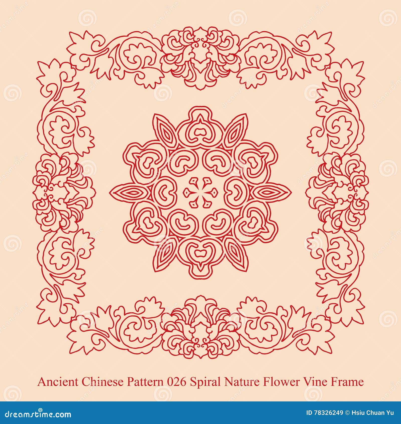Ancient Chinese Pattern_026 Spiral Nature Flower Vine Frame Stock ...