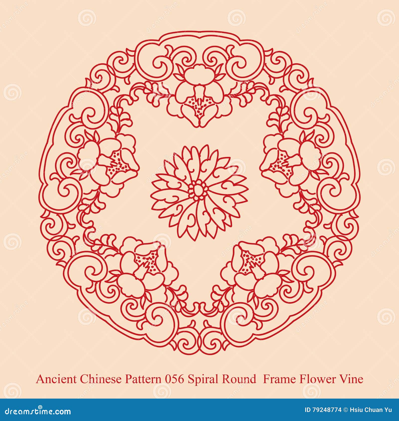 Ancient Chinese Pattern_056 Spiral Round Frame Flower Vine Stock Vector ...