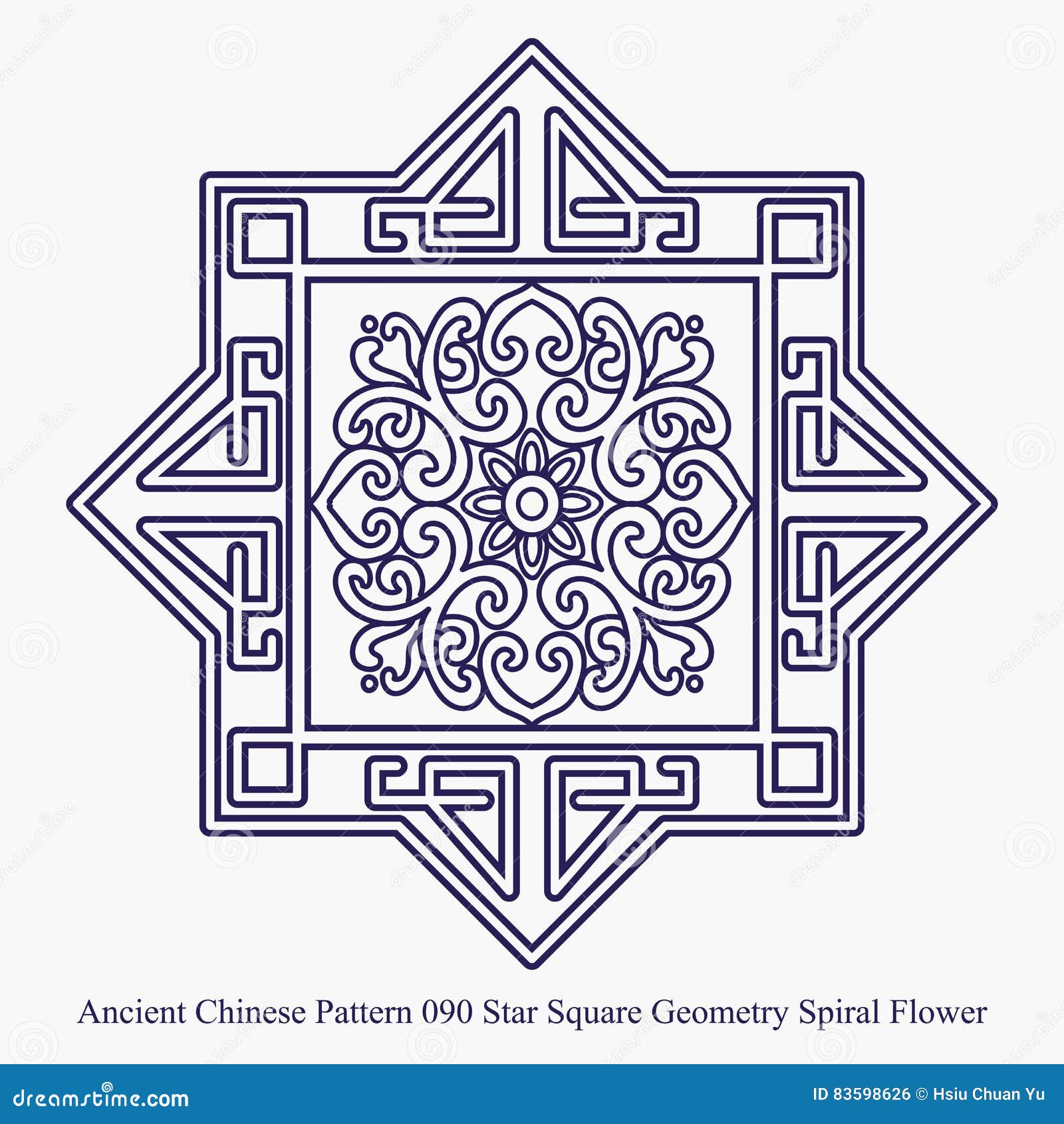 Ancient Chinese Pattern of Star Square Geometry Spiral Flower Stock ...