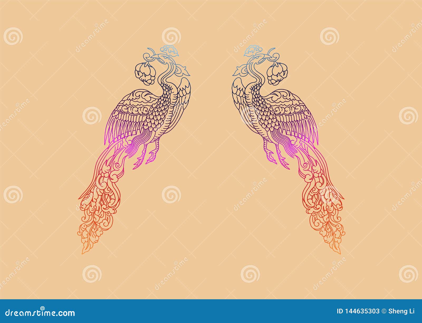 An Ancient Chinese Phoenix Pattern Stock Vector - Illustration of flame ...