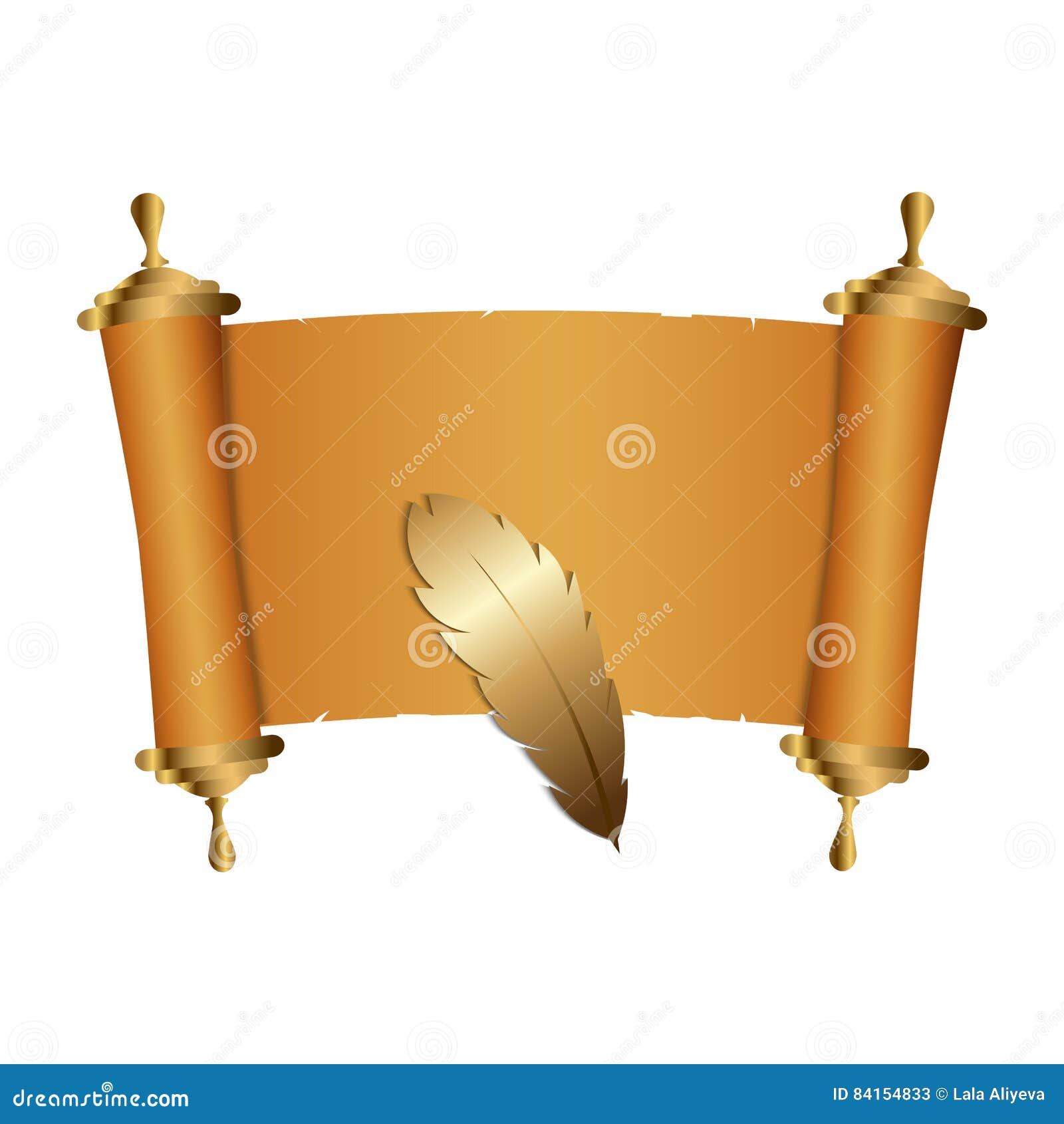 Ancient Chinese Scroll Illustration with Gold Feather. Old Parchment ...