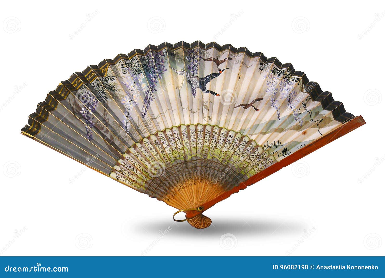 Ancient Chinese Silk Fan - Isolated Object on White Stock Photo - Image ...