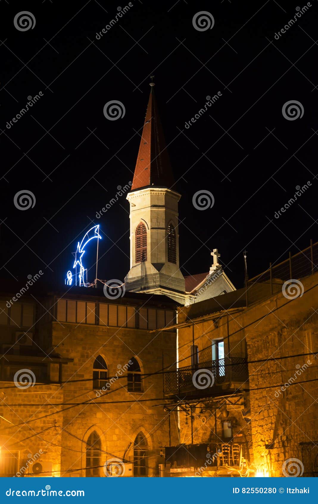 Ancient Church at night stock photo. Image of mediterranean - 82550280
