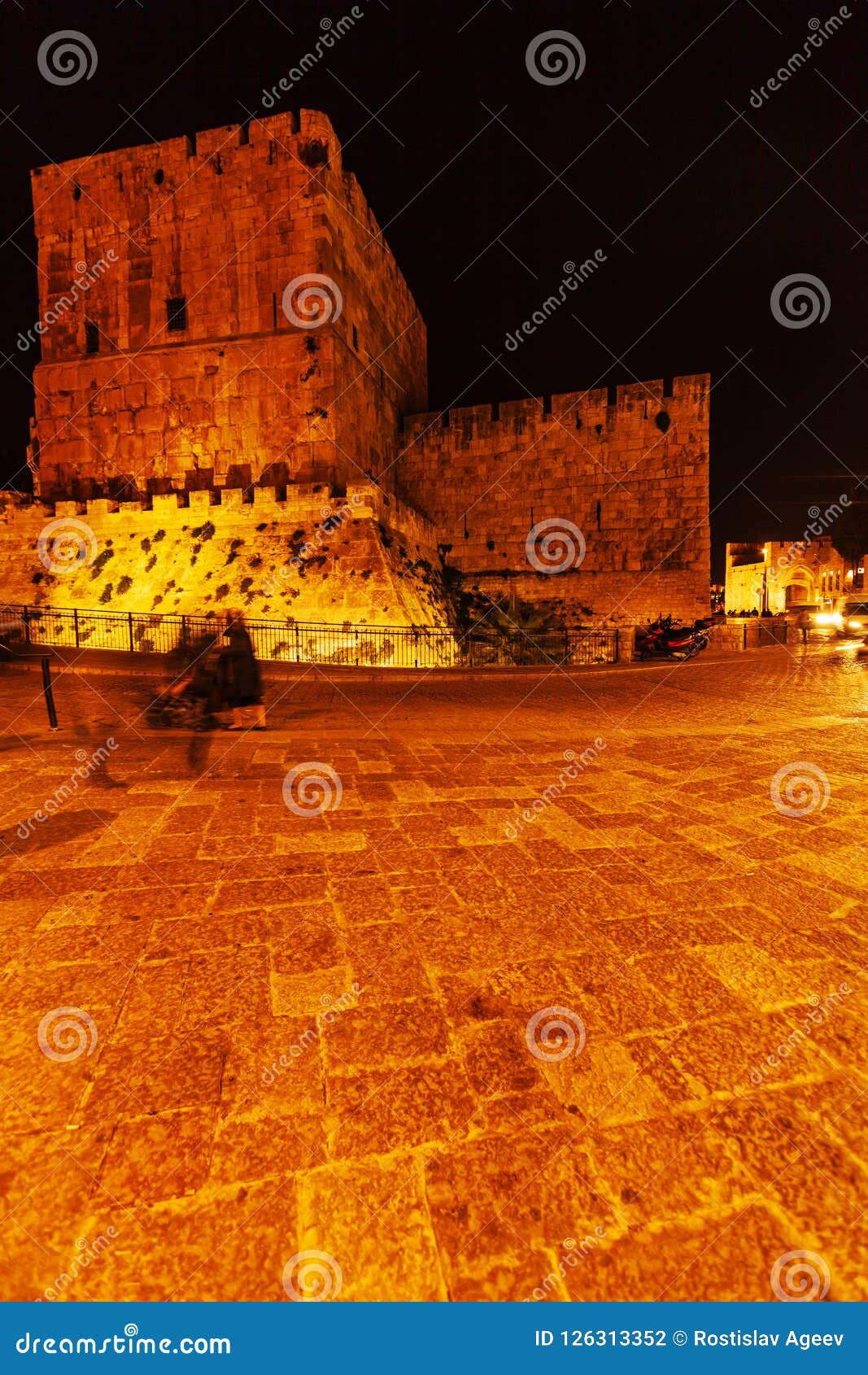 Ancient Citadel Inside Old City at Night, Jerusalem Stock Photo - Image ...