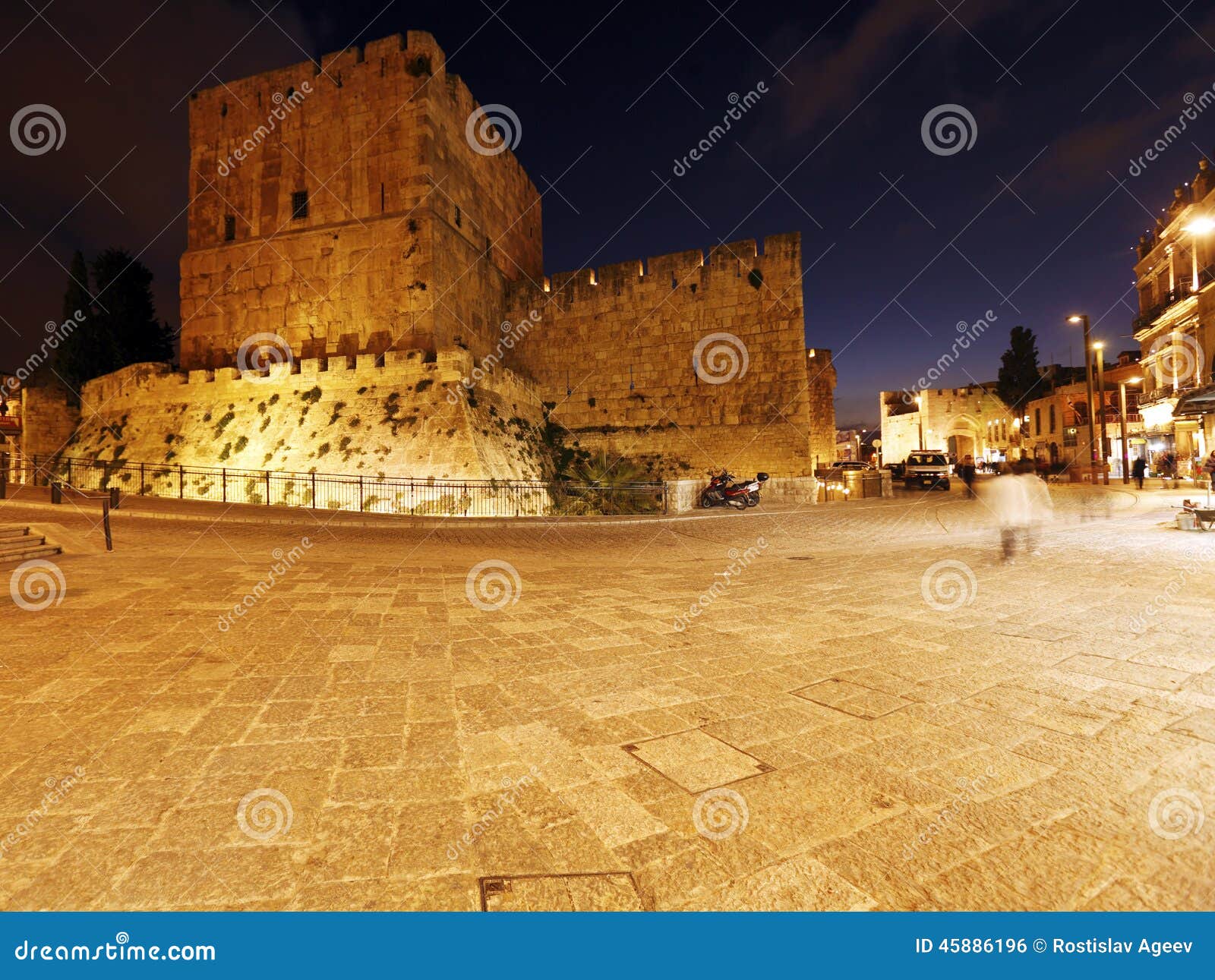 Ancient Citadel Inside Old City at Night, Jerusalem Stock Photo - Image ...