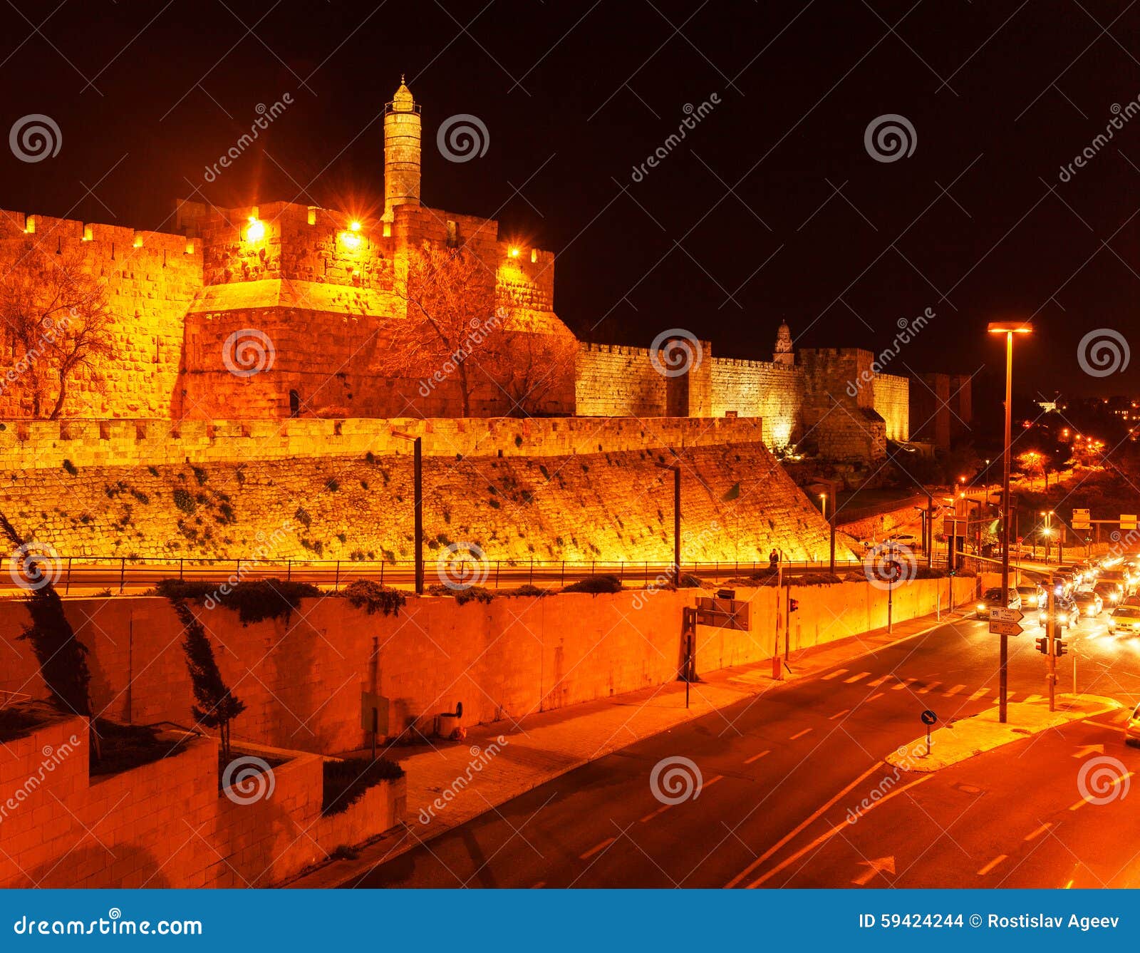 Ancient Citadel Inside Old City at Night, Jerusalem Stock Photo - Image ...