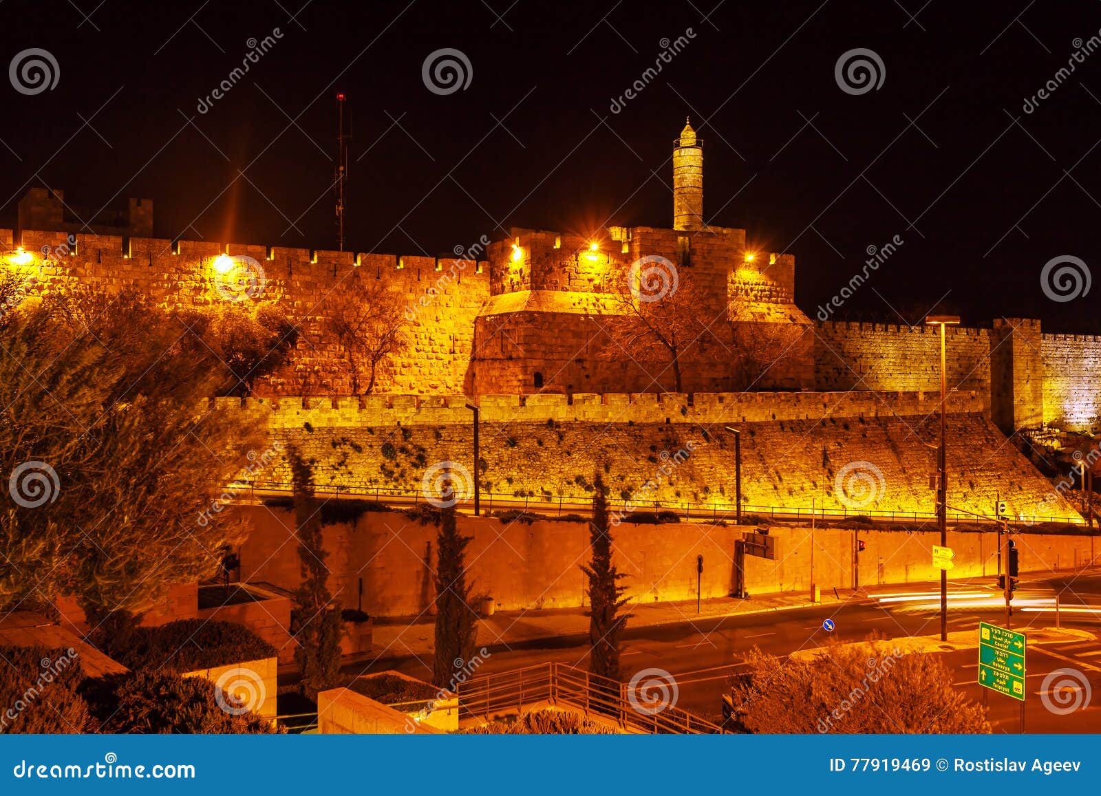 Ancient Citadel Inside Old City at Night, Jerusalem Stock Image - Image ...