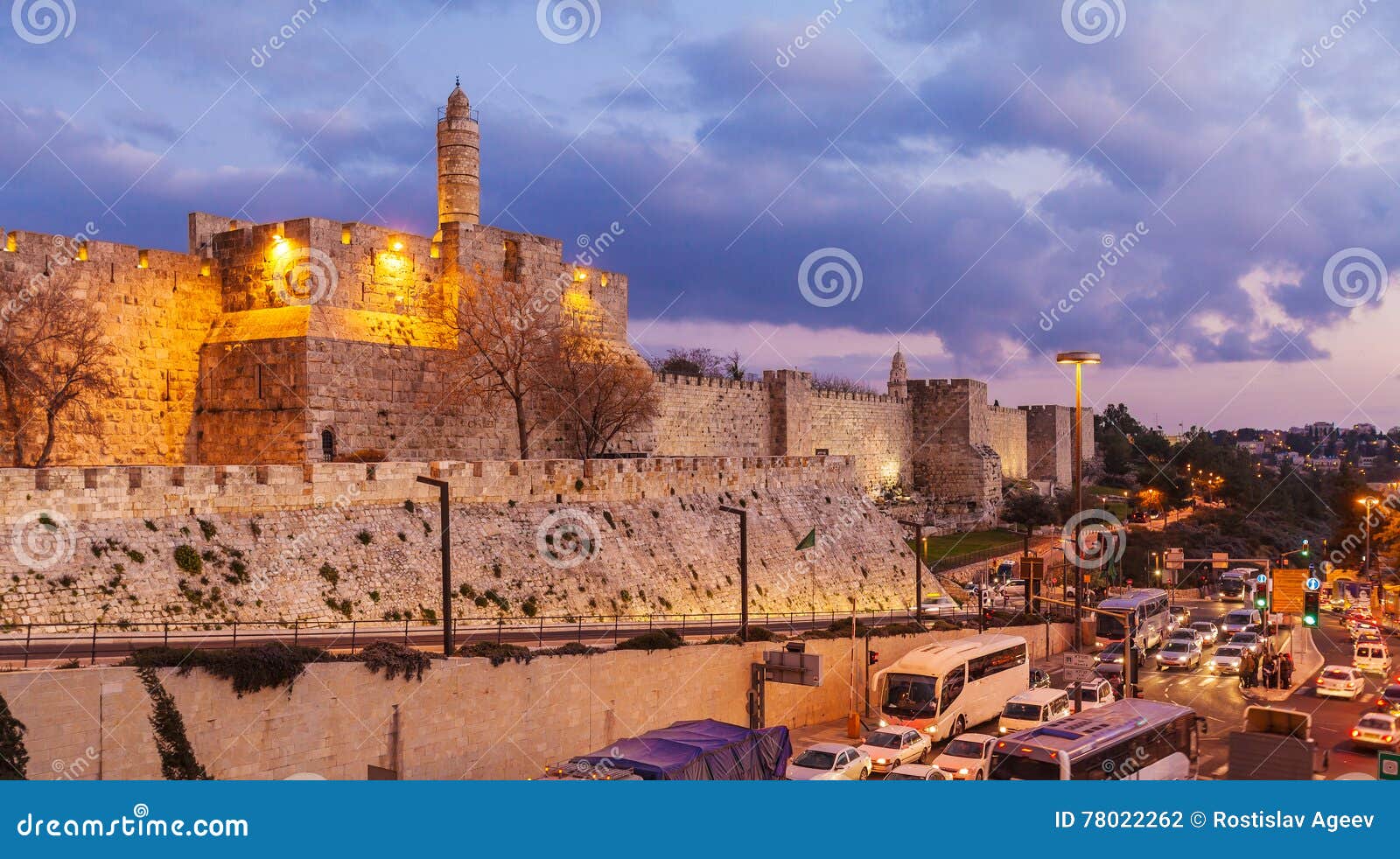Ancient Citadel Inside Old City at Night, Jerusalem Editorial ...