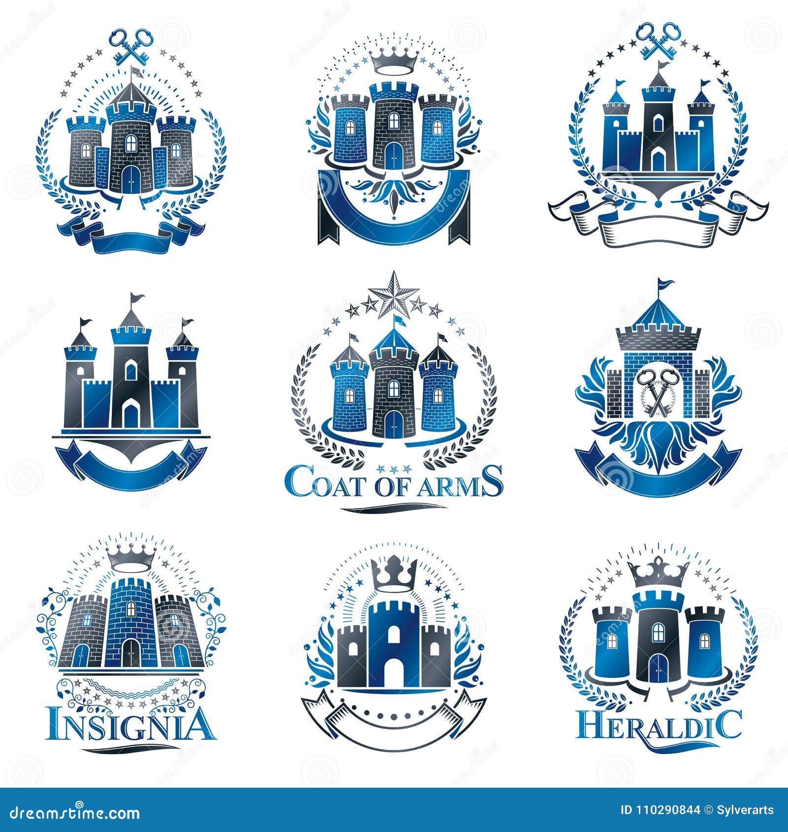 Ancient Citadels Emblems Set. Heraldic Vector Design Elements Co Stock ...