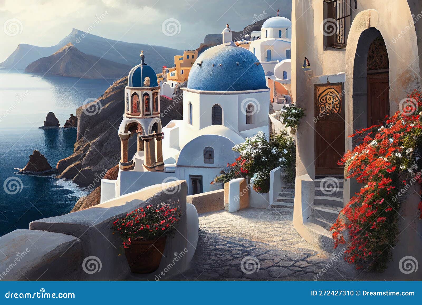 The Ancient City on the Mediterranean Coast - Santorini. AI Generated ...