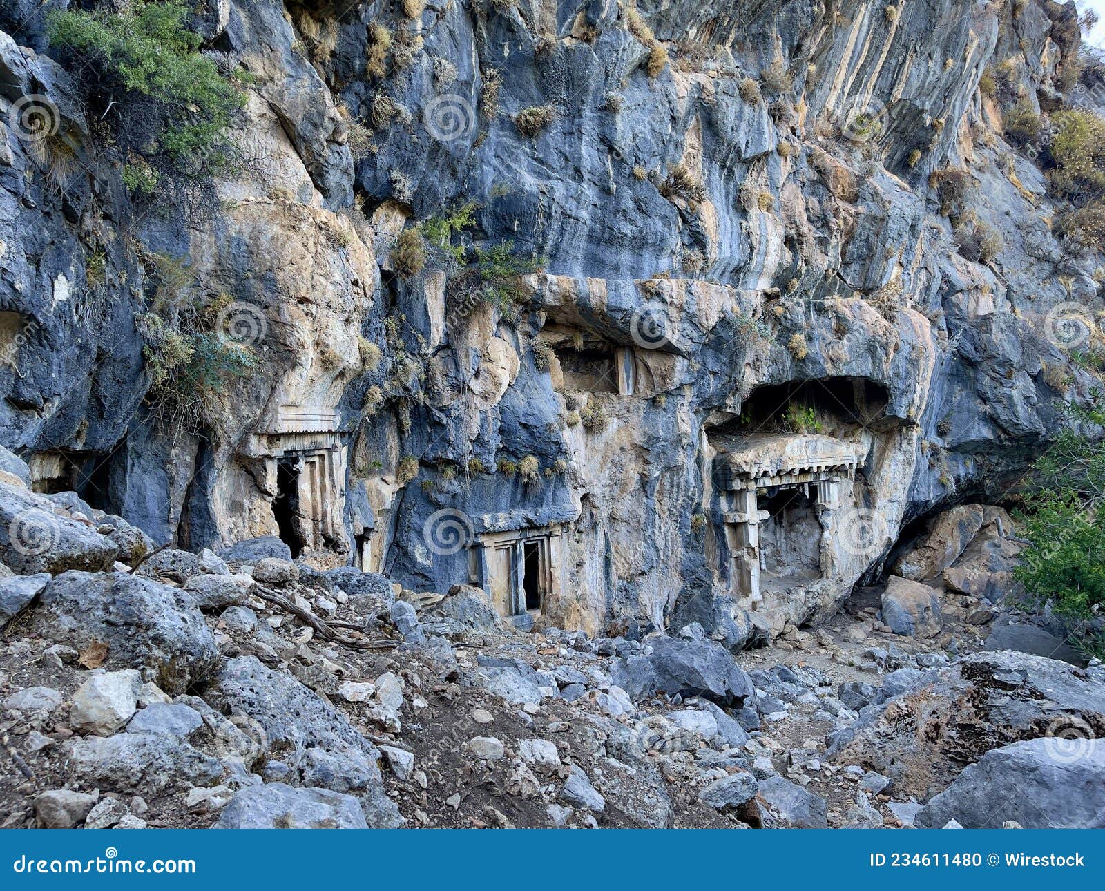 Ancient city of Pinara in stock photo. Image of caves - 234611480