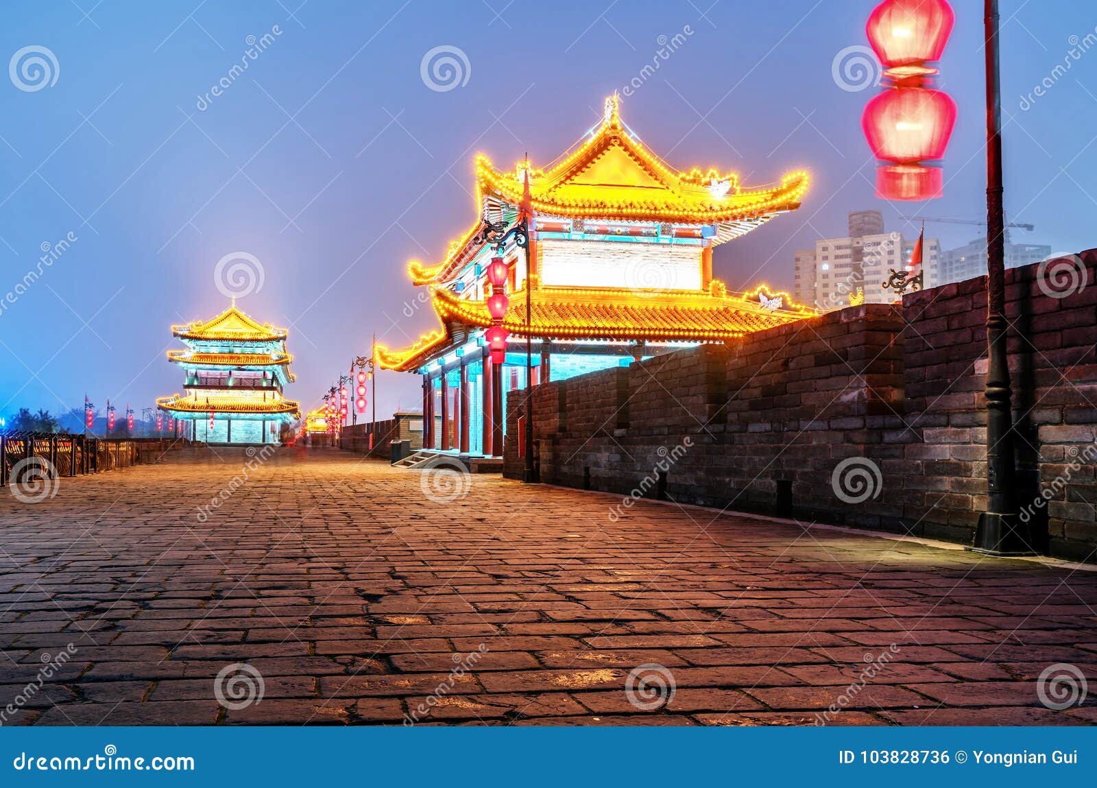 Ancient wall night view stock photo. Image of street - 103828736