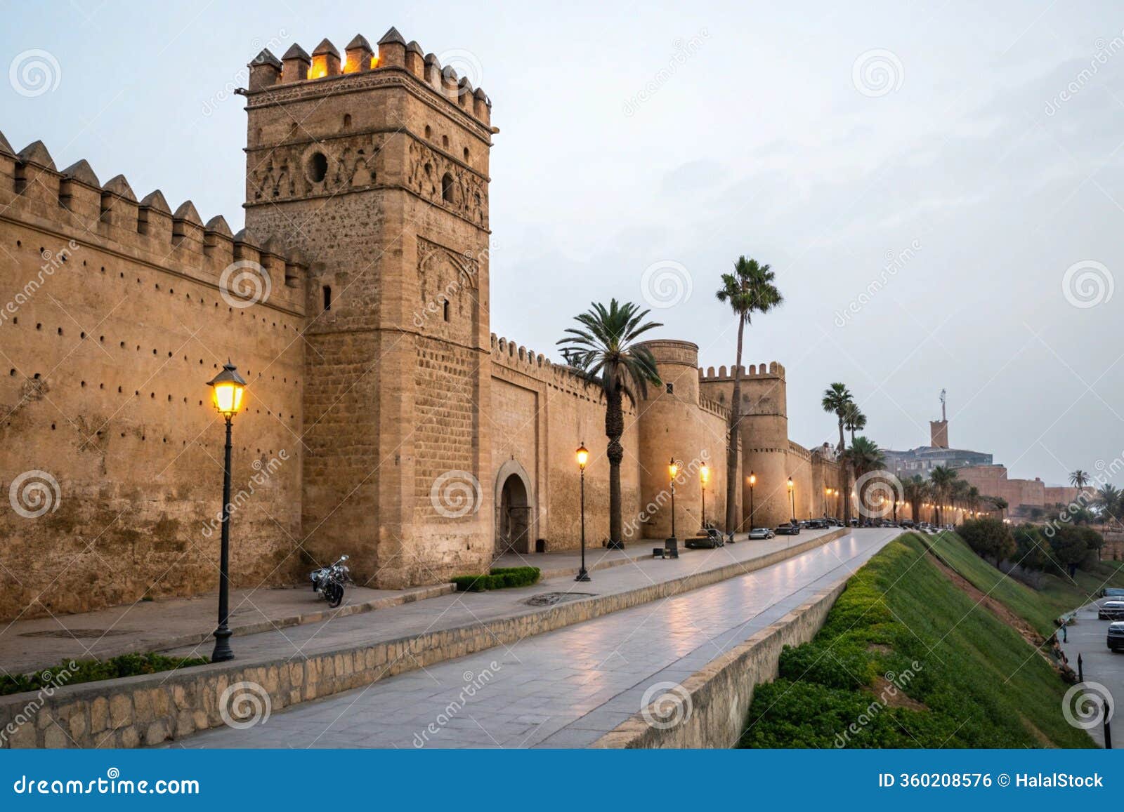 Ancient City Wall in Rabat, Morocco at Sunset Stock Illustration ...