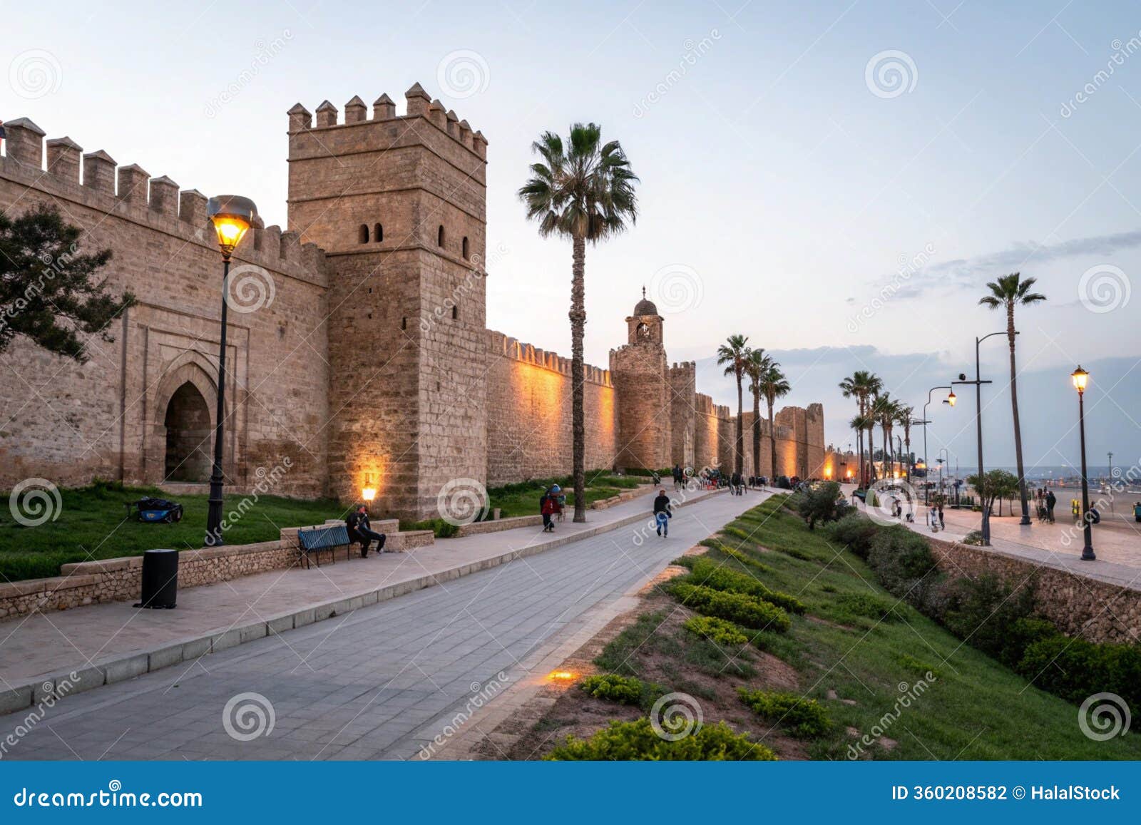 Ancient City Wall in Rabat, Morocco at Sunset Stock Illustration ...