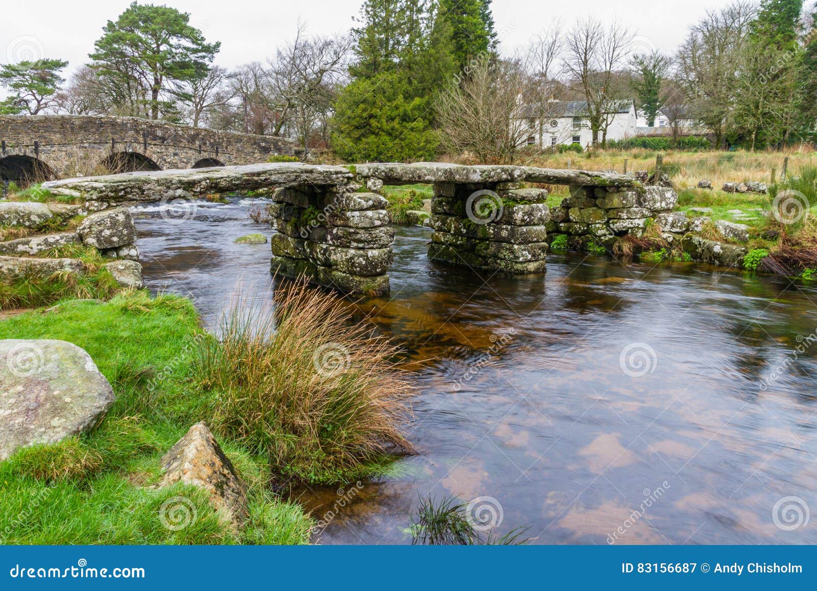 Ancient clapper bridge stock image. Image of cold, dramatic - 83156687