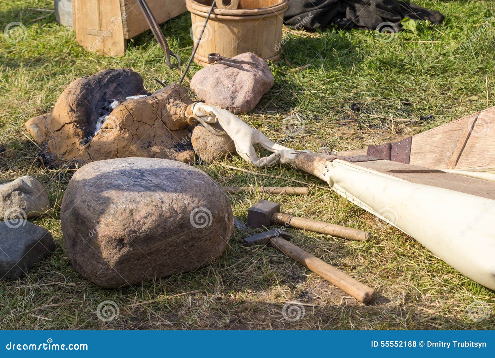 Ancient Clay Forge, Furs, Hammer and Other Tools Stock Photo - Image of ...