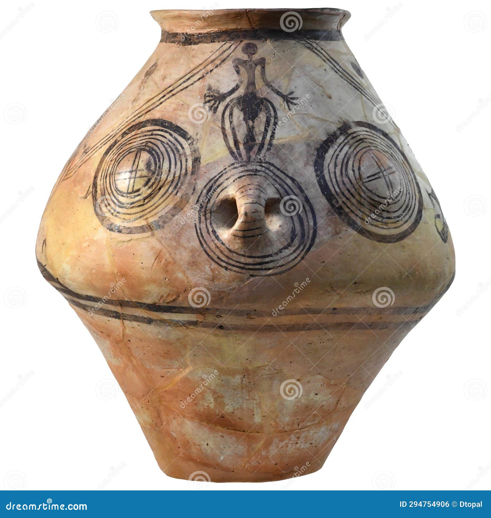 An Ancient Clay Pot with Handles with Linear Patterns and the Image of ...