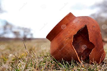 Ancient Clay Pot is Split in the Field. Tile Age-old Abandoned Stock ...