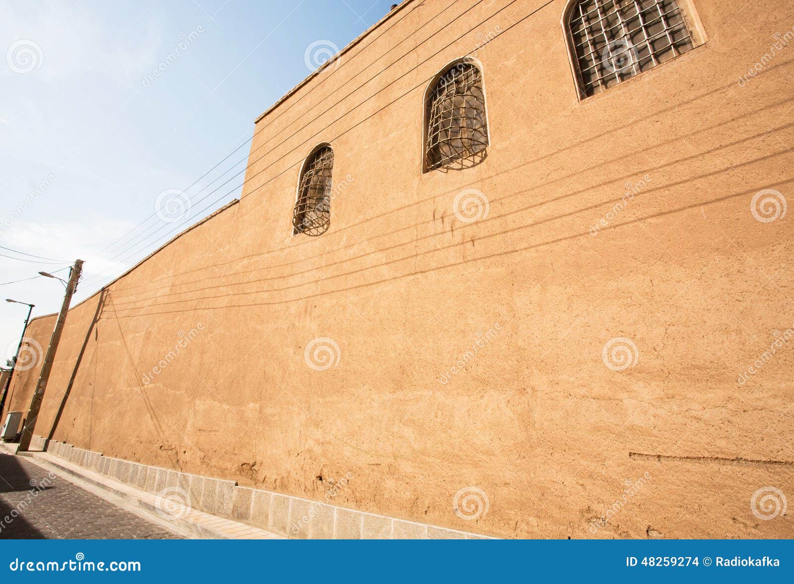 Ancient Clay Wall of the Building with the Shadow from Electrical Wires ...