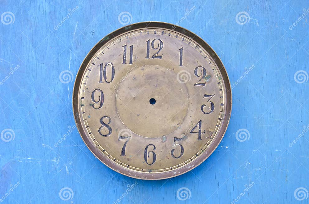 Ancient Clock Face Dial on Blue Background Stock Image - Image of time ...