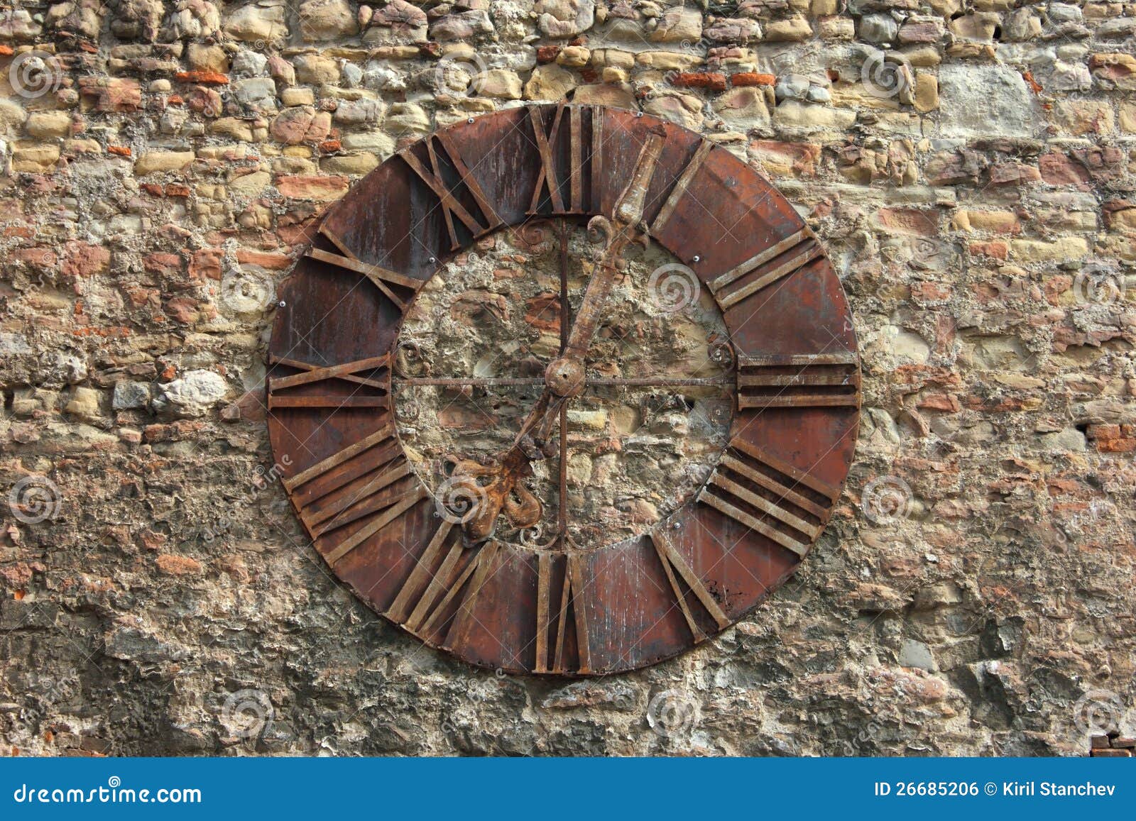 Ancient Clock Face on Wall Background Stock Photo - Image of ...