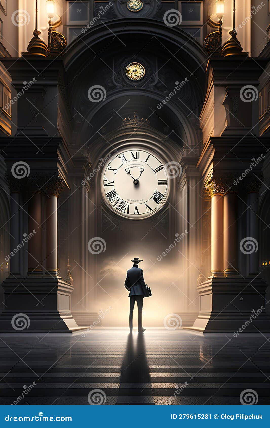 An Ancient Clock Tower with Man Standing in the Middle , Ai Stock ...