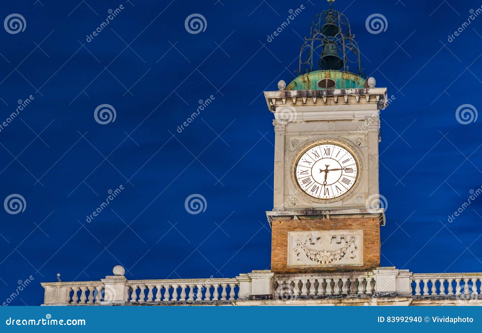 Ancient clock tower stock photo. Image of night, italy - 83992940