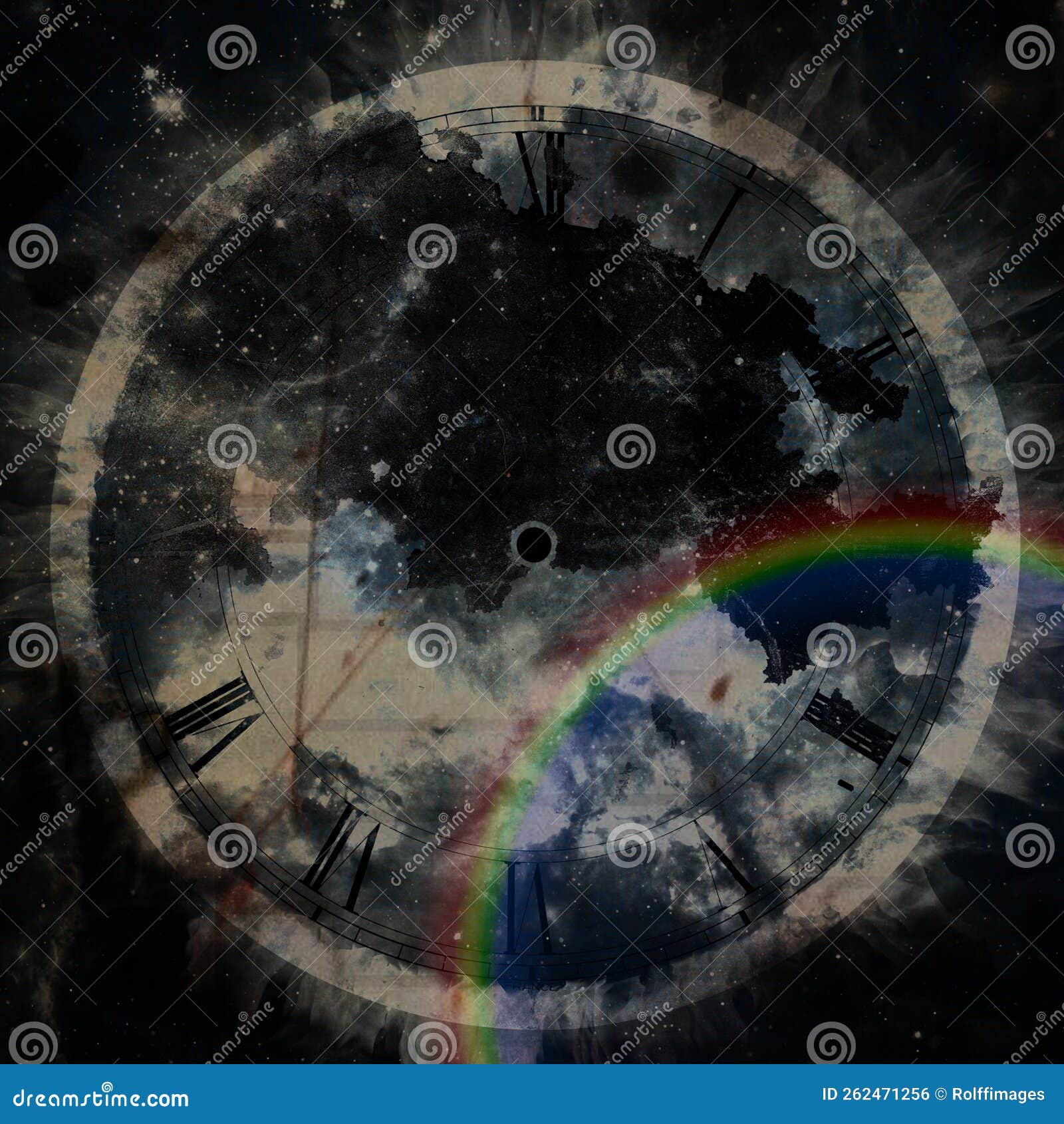 Ancient Clockface and Rainbow Stock Illustration - Illustration of ...