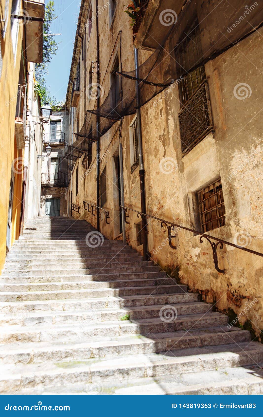 Ancient Cobbled Stairs in the Old Town of Girona, Spain Stock Image ...