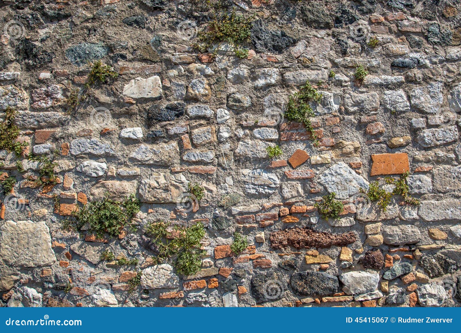 Ancient Cobblestone Wall with Vegetation Background Stock Image - Image ...