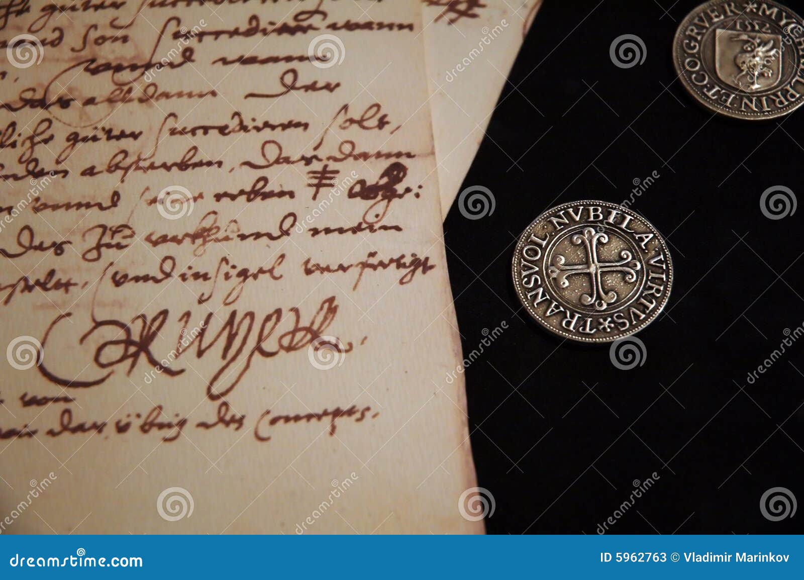 Ancient Coins and Letter stock image. Image of financial - 5962763