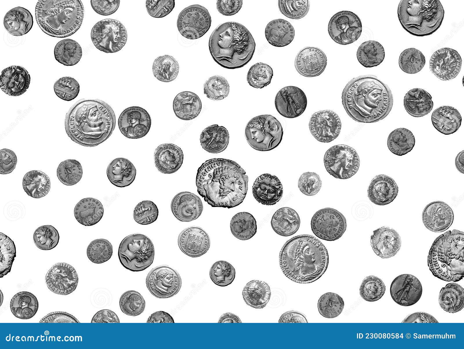 Ancient Coins Pattern on White Background Ready for Textile Print ...