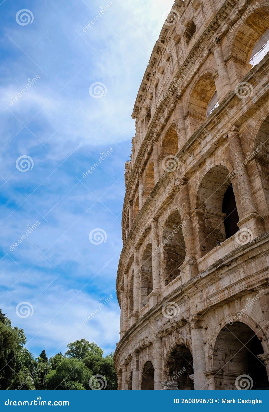 Ancient Coliseum in Rome with Fair Clouds in Blue Sky Stock Image ...