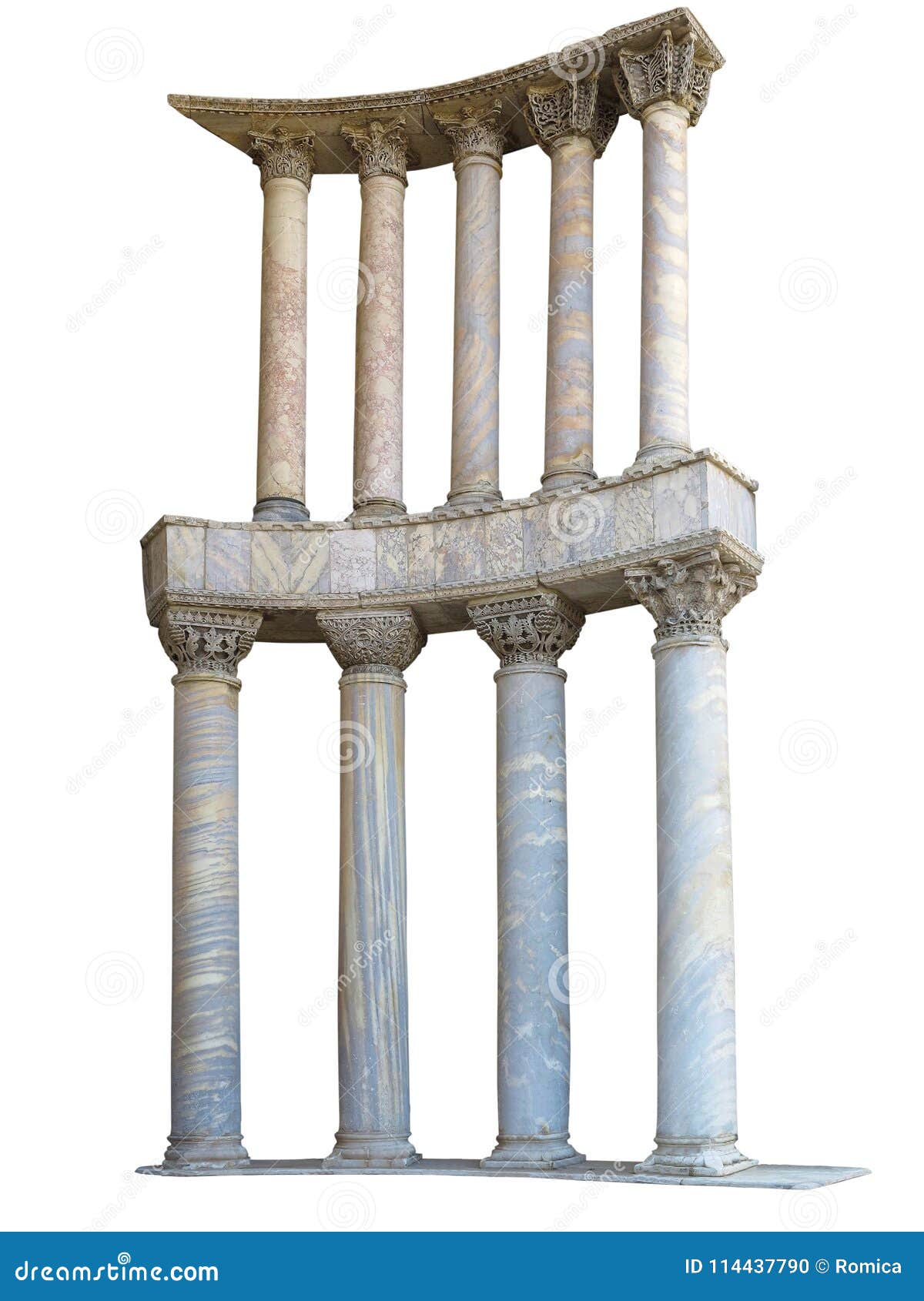 Ancient Colonnade Marble Stone Columns Isolated On White Background ...