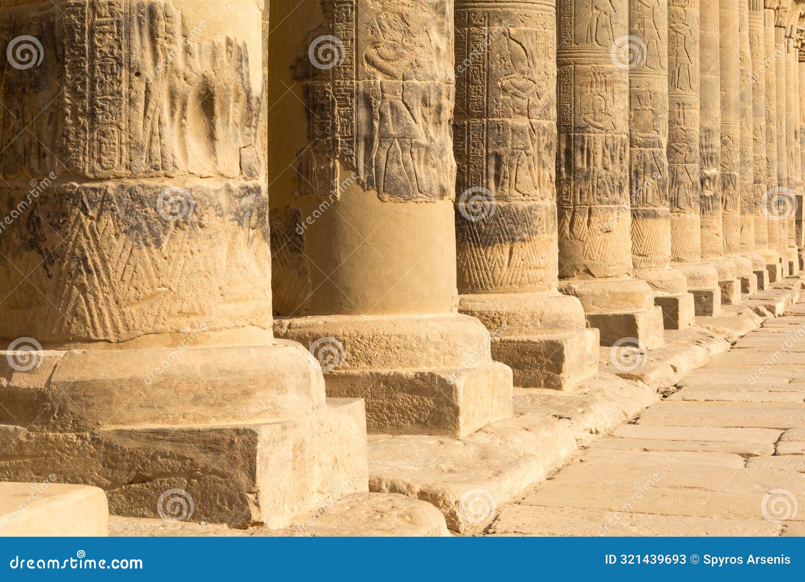 Old Ancient Colonnade Pathway At Night. Dimly Lit Corridor With Arches ...