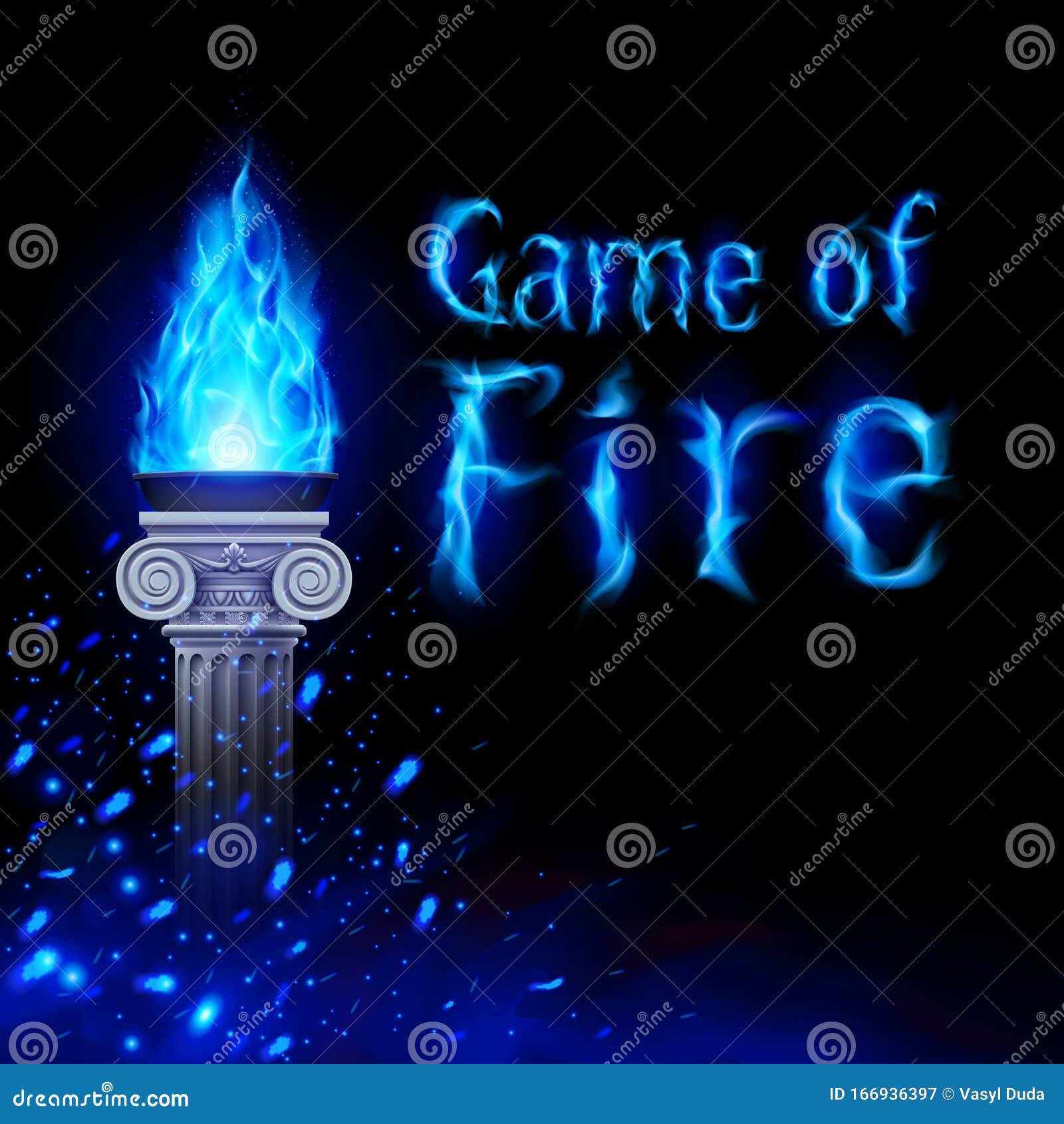 Ancient Column with Flame stock vector. Illustration of background ...