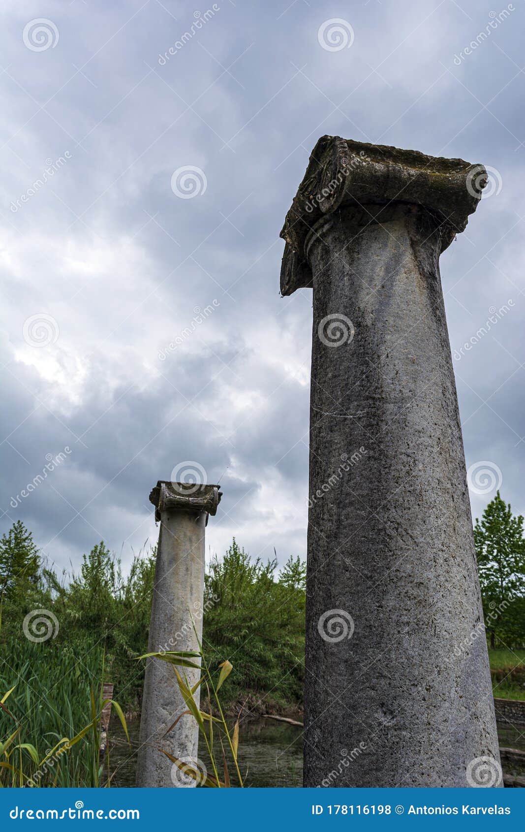 Ancient Column Ruins in the Dion Archaeological Site at Greece Stock ...