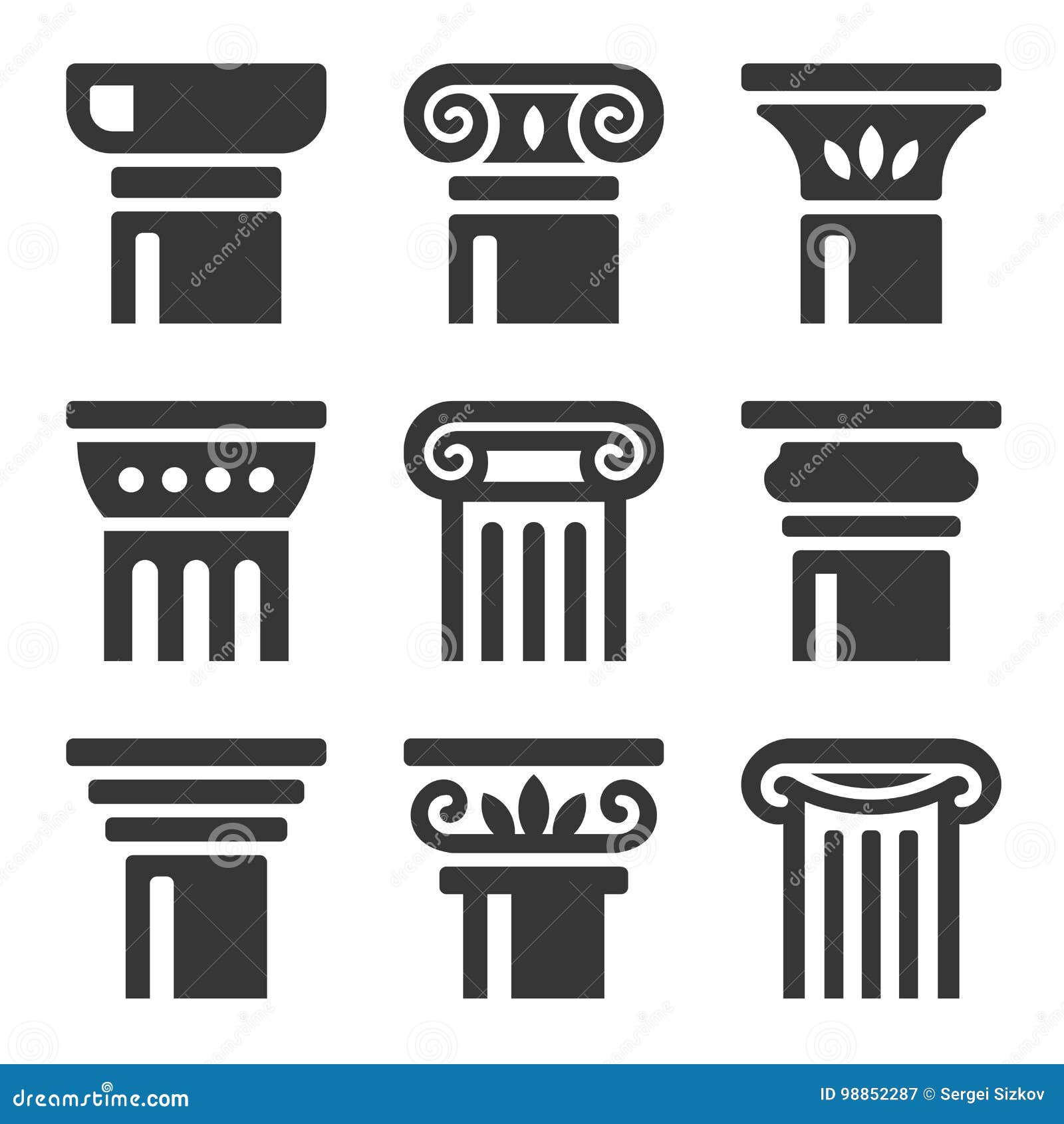 Ancient Columns Icon Set. Vector Stock Vector - Illustration of classic ...