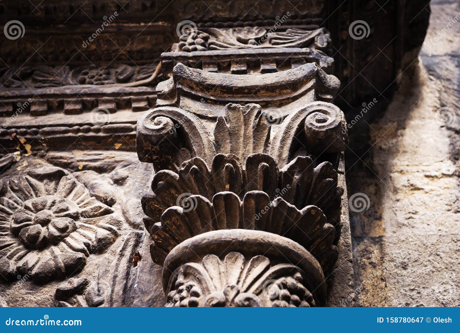 Ancient Columns with Renaissance Bas-reliefs and Plants Patterns in the ...