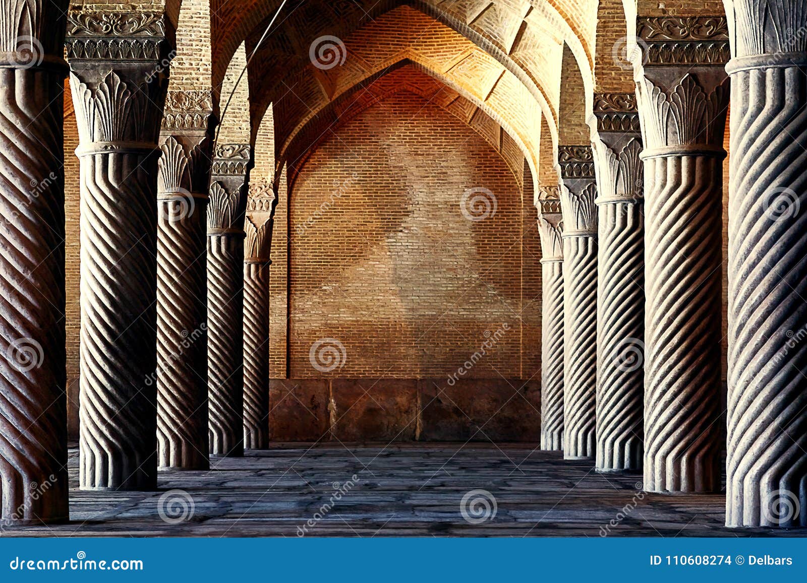 Ancient Columns Of The Vakil Mosque In Shiraz. Ancient Monument Of ...