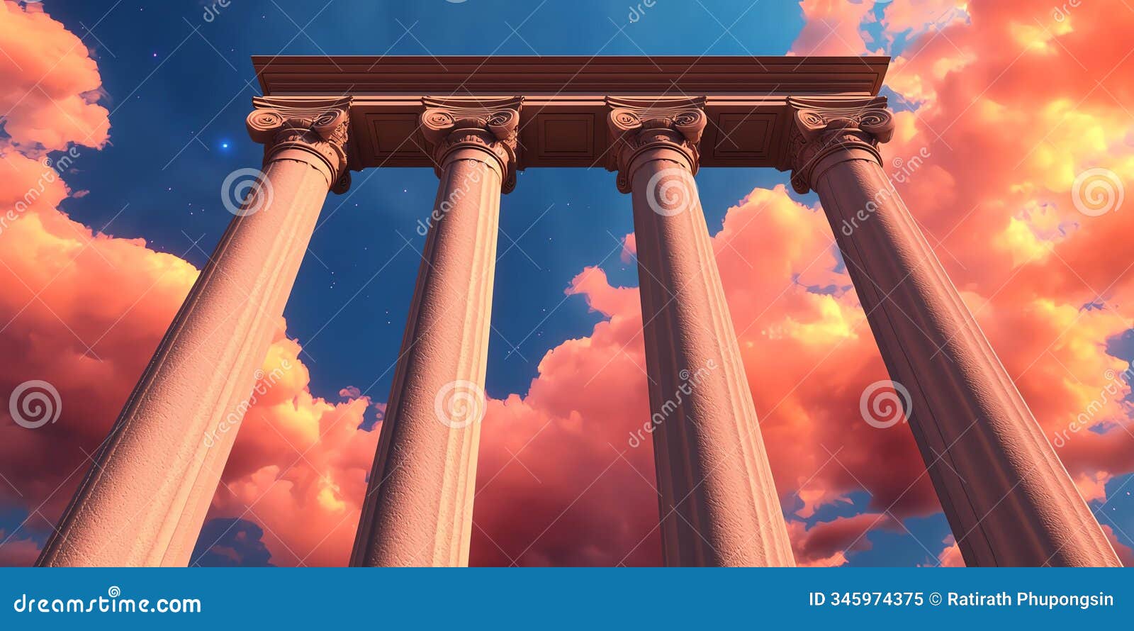 3D Celestial Divine 300DPI, Generated AI Ancient Columns with Vibrant ...