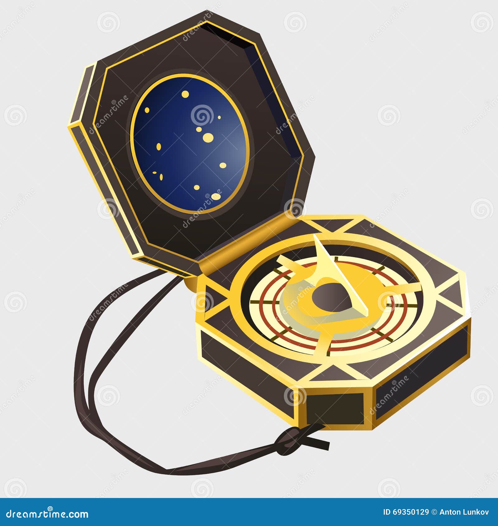 Ancient Compass in a Box, Navigation Tool Closeup Stock Vector ...