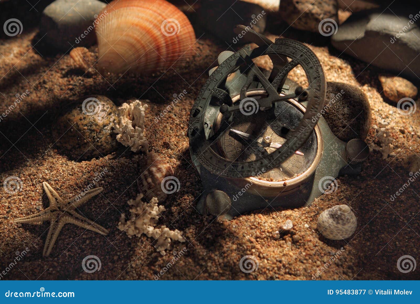 Ancient Compass on the Ocean Floor Stock Image - Image of device ...