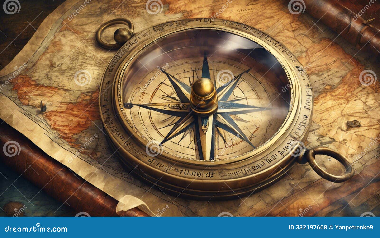 Ancient Compass on an Old Map Stock Photo - Image of vintage, adventure ...