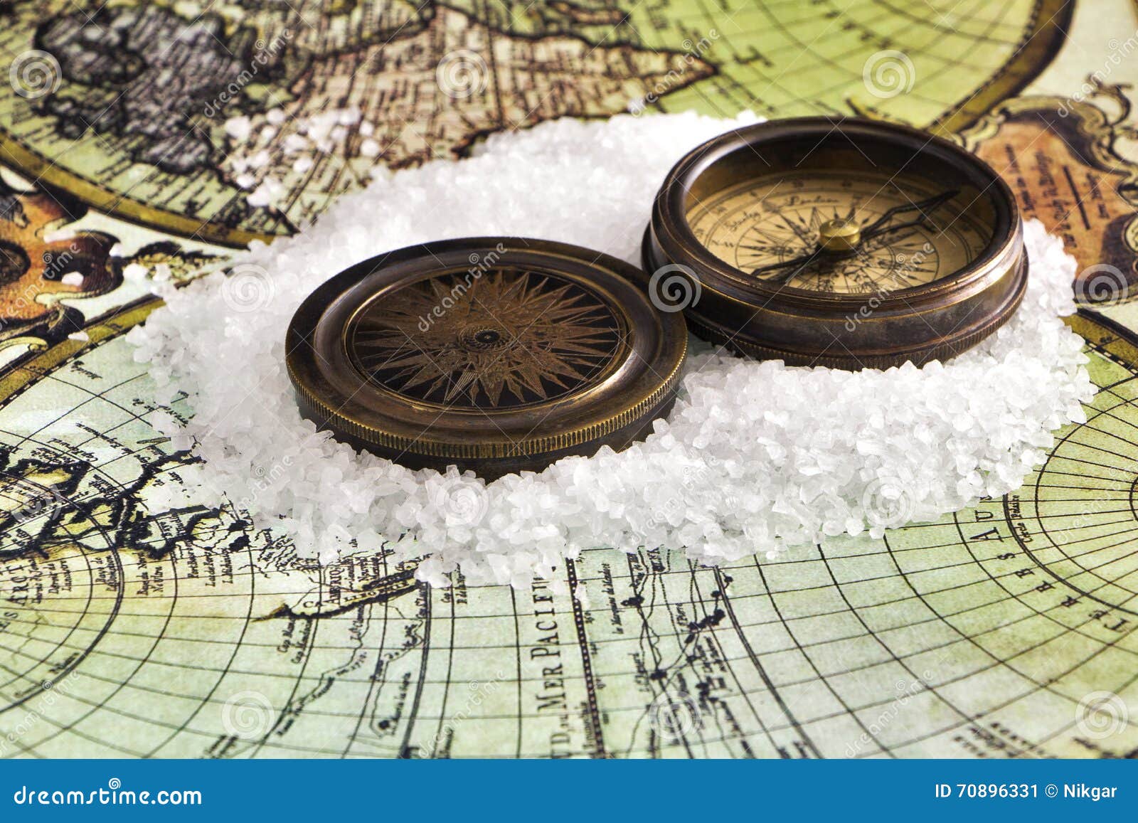 Ancient Compass on the World Map. Stock Image - Image of europa ...