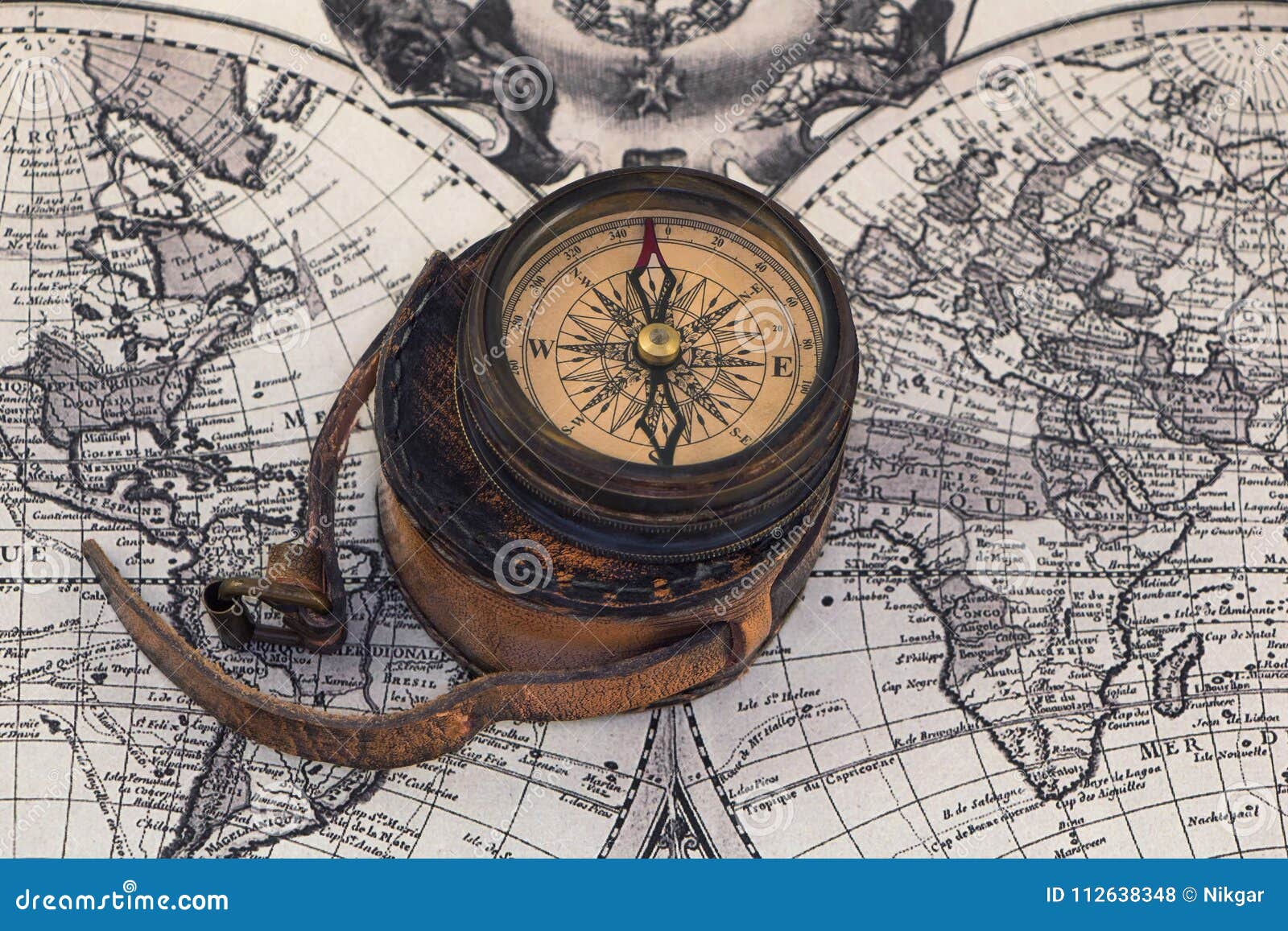 Ancient Compass on the World Map. Stock Photo - Image of world, compass ...
