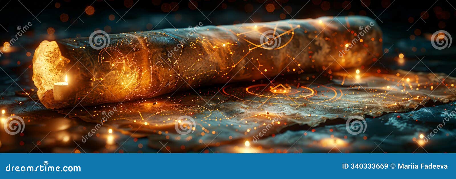 Ancient Cosmic Scroll with Glowing Constellations and Symbols, Evoking ...