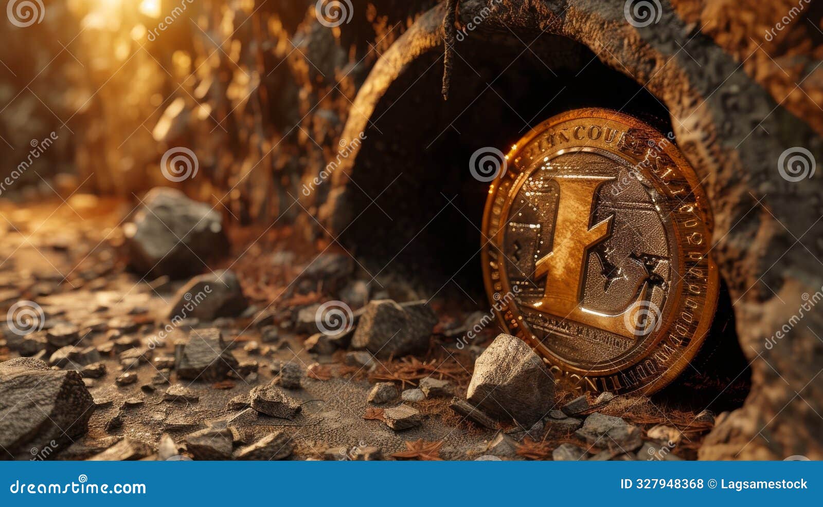 Ancient Creature Hoarding a Litecoin Treasure Stock Illustration ...