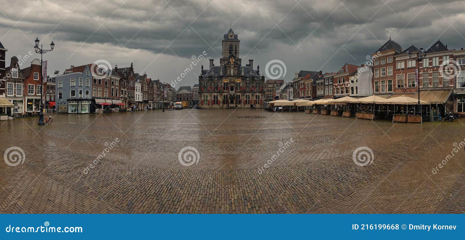 An Ancient Dutch Square on a Typical Rainy Weekend Stock Photo - Image ...